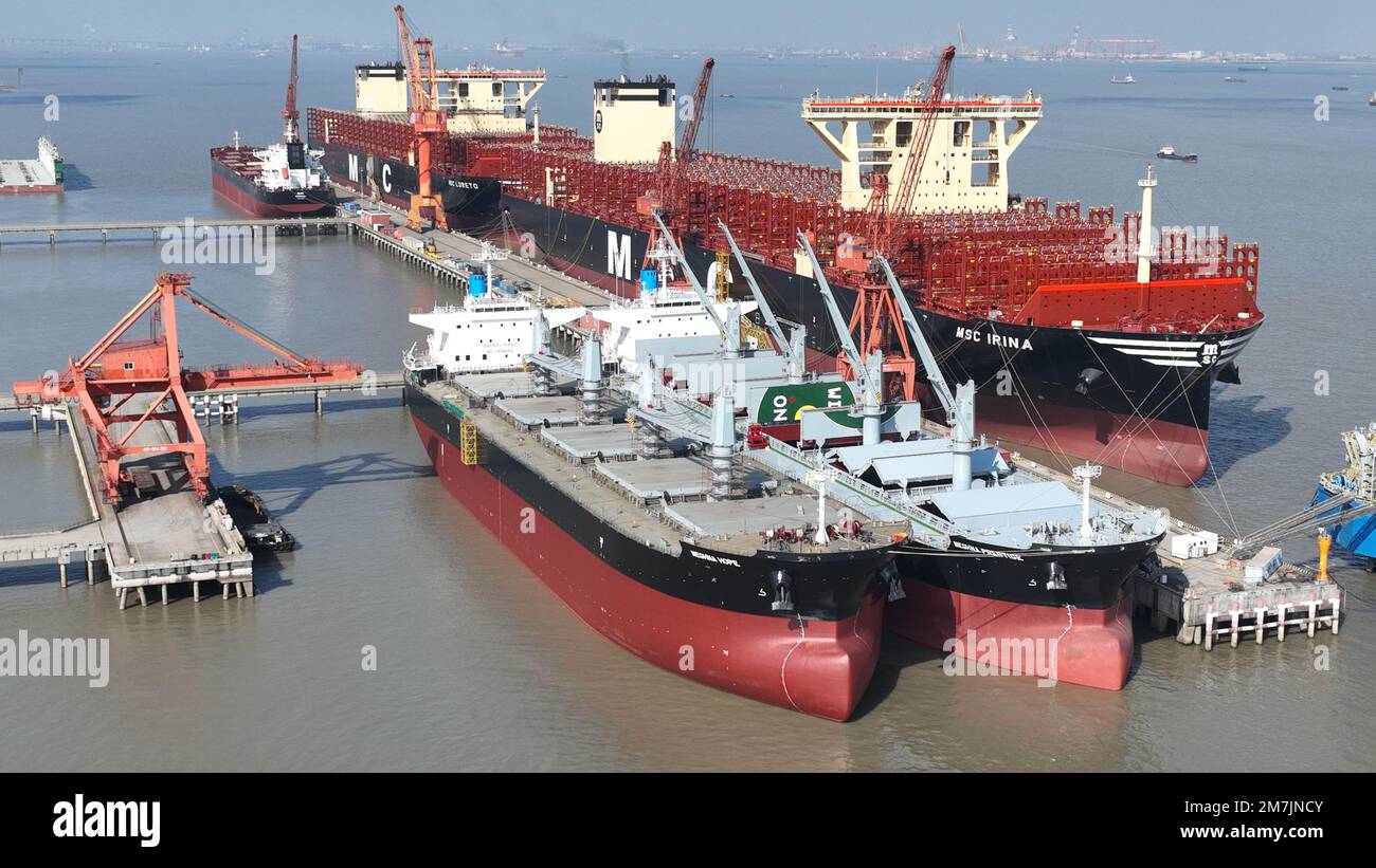SUZHOU, CHINA - JANUARY 10, 2023 - Several completed ships are ...
