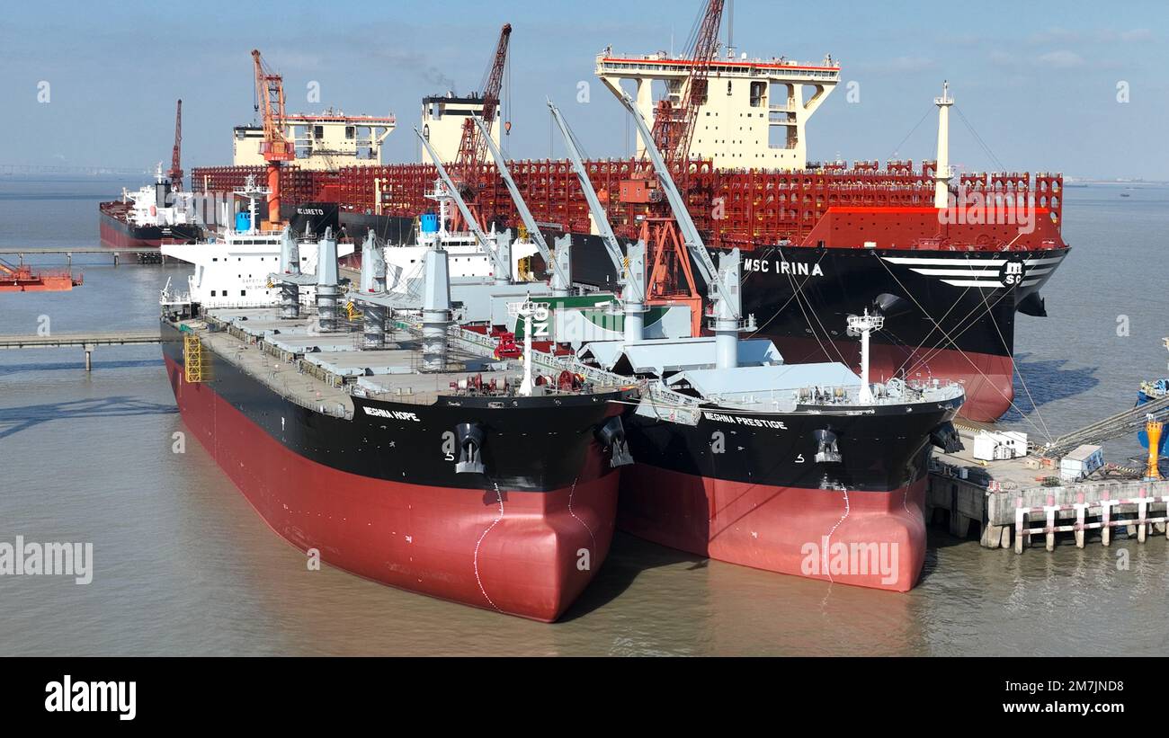 SUZHOU, CHINA - JANUARY 10, 2023 - Several completed ships are ...