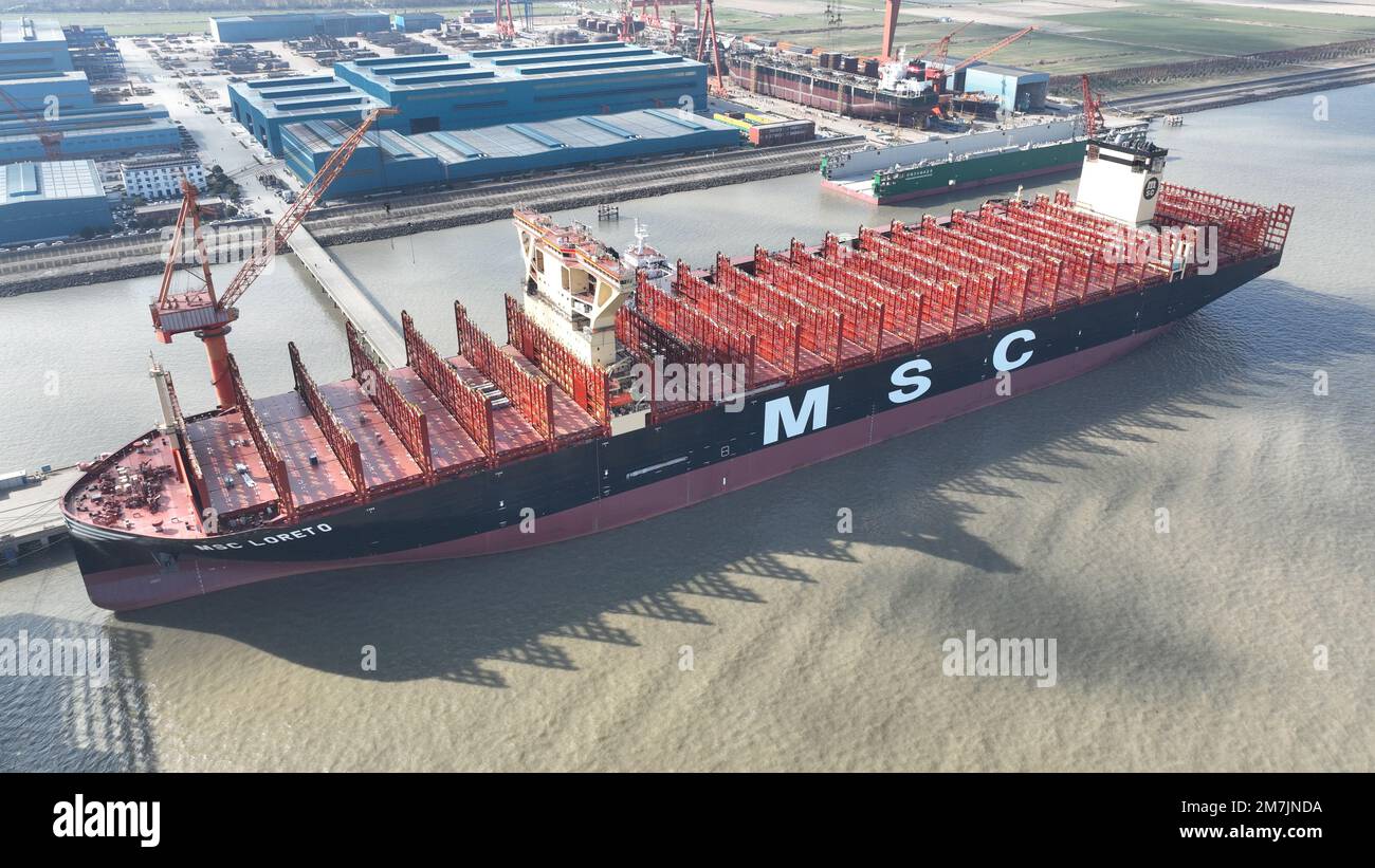 SUZHOU, CHINA - JANUARY 10, 2023 - Several completed ships are ...