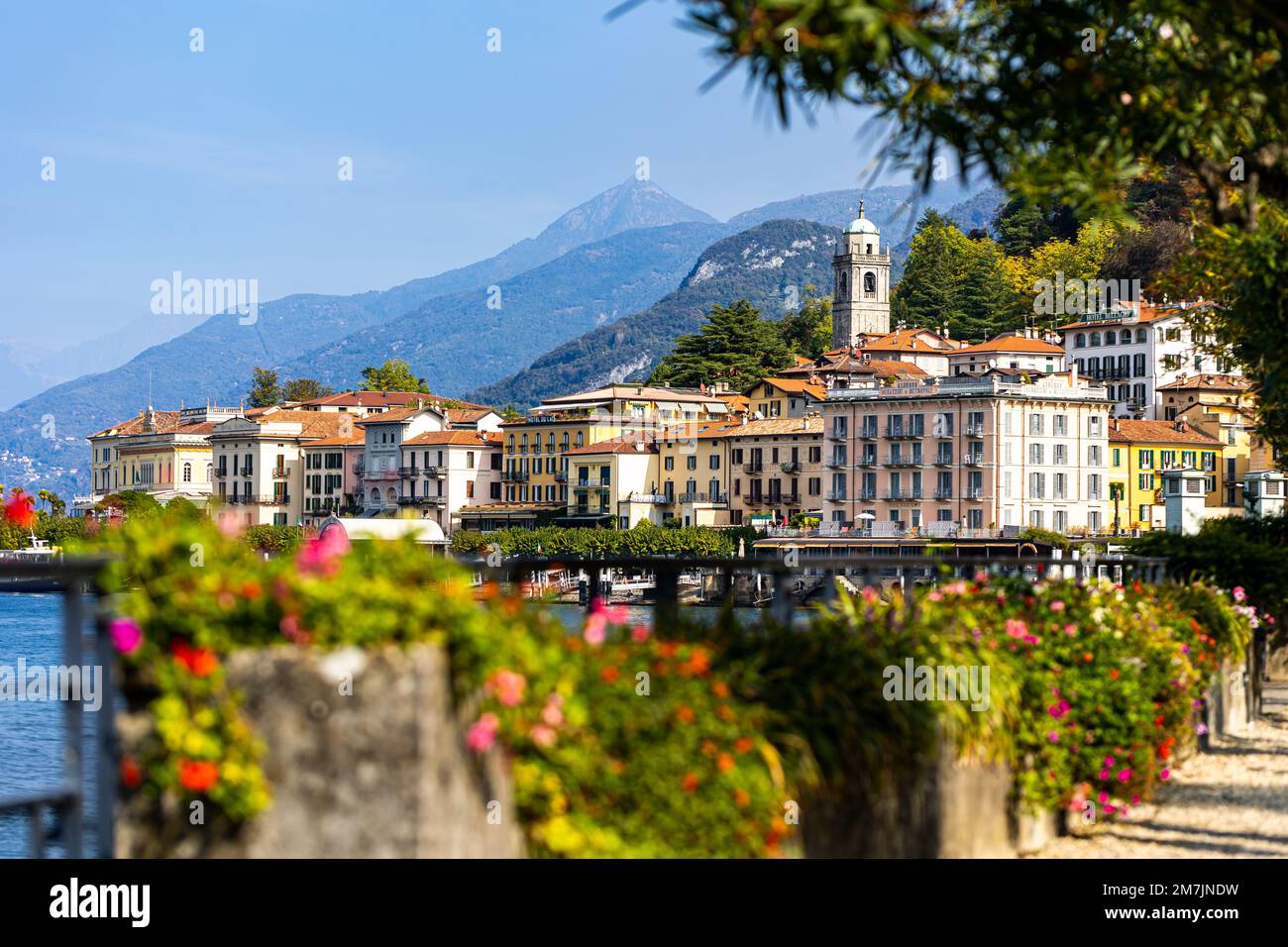 Waterfront Town Bellagio, Italy, Lake Como with Sailing Boat and ...