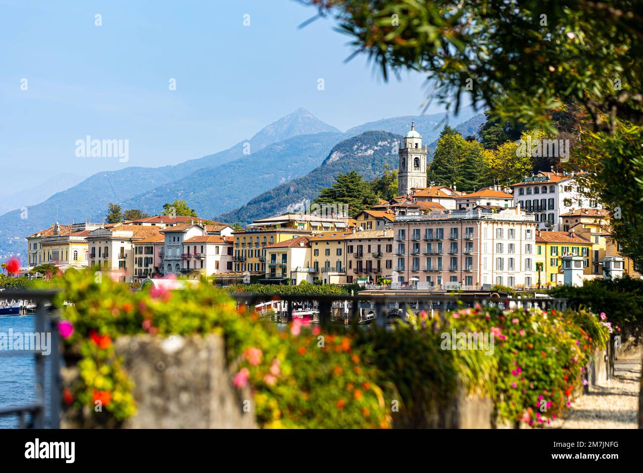 Waterfront Town Bellagio, Italy, Lake Como with Sailing Boat and ...