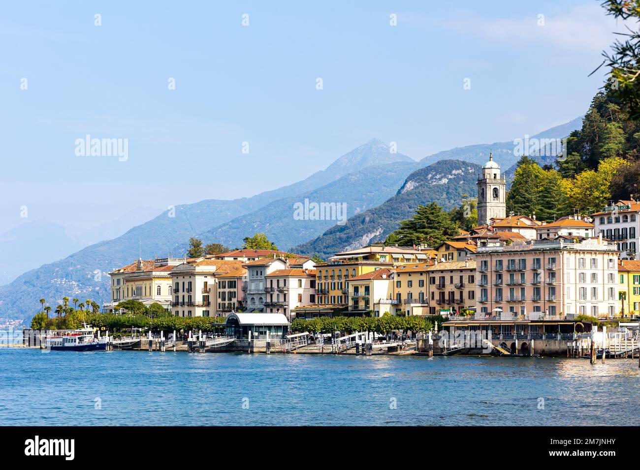 Waterfront Town Bellagio, Italy, Lake Como with Sailing Boat and ...