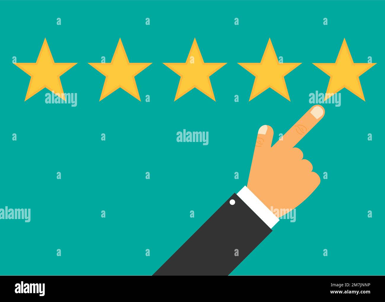 Hand with pointing finger pointing to rating stars. Vector illustration ...