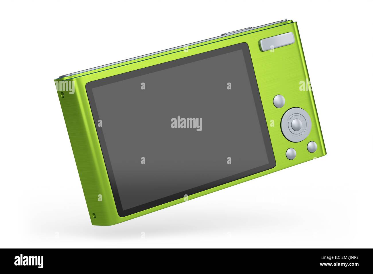 Stylish green compact pocket digital camera isolated on white ...
