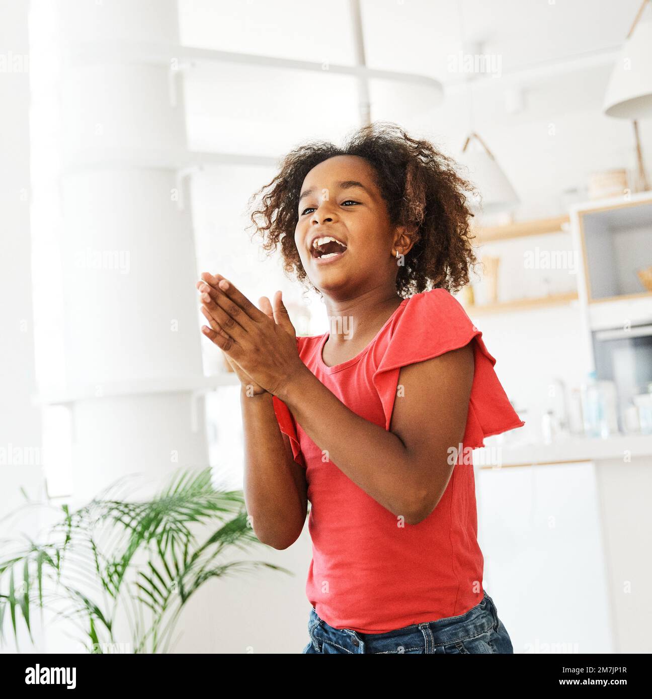 child daughter little family happy playing kid childhood dancing home ...