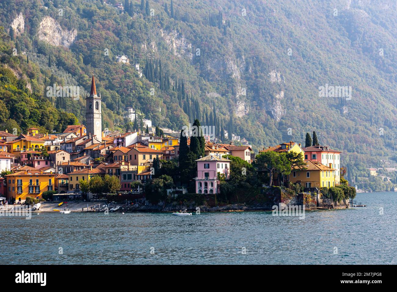 Waterfront Town Bellagio, Italy, Lake Como with Sailing Boat and ...