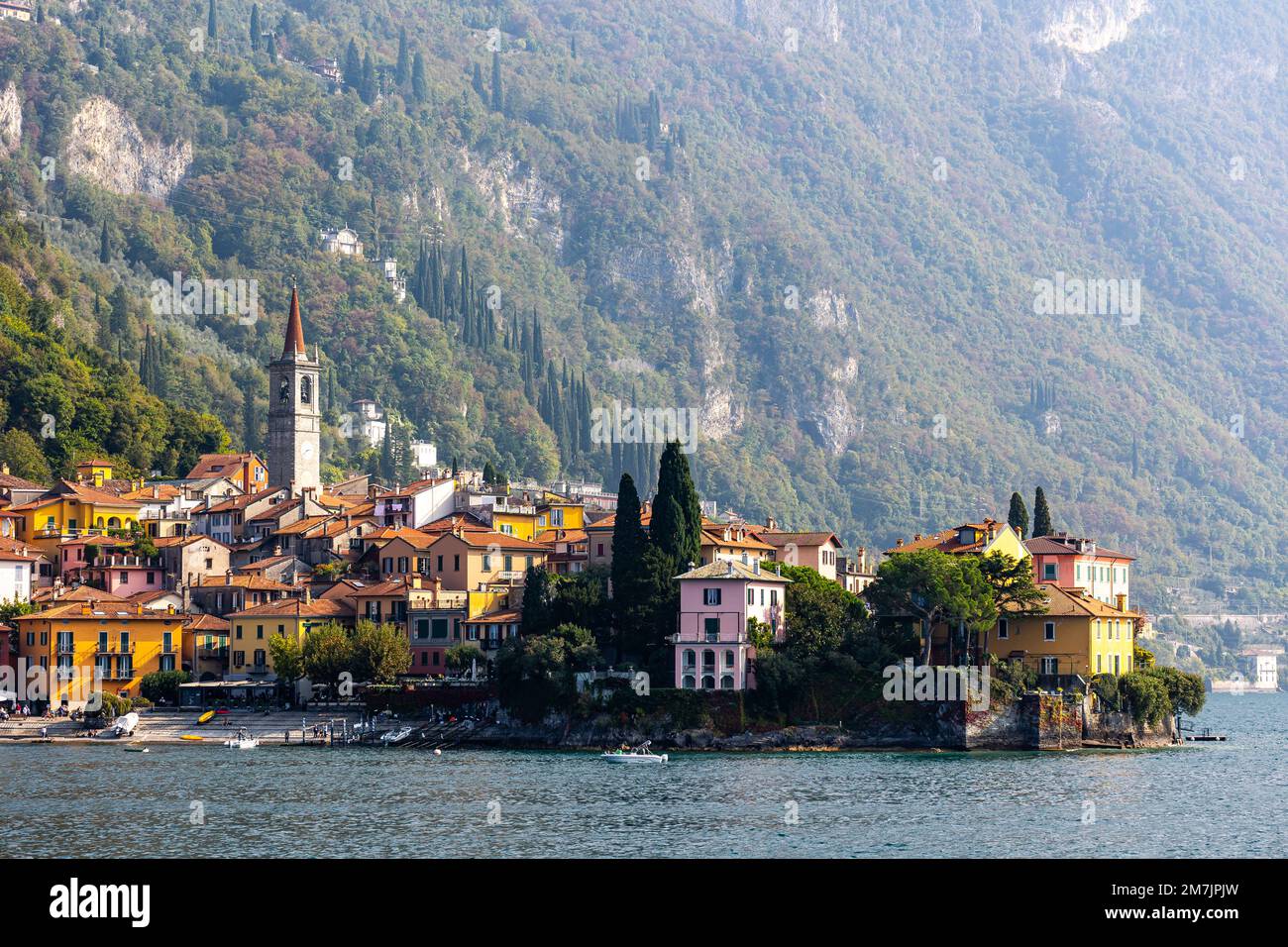 Waterfront Town Bellagio, Italy, Lake Como with Sailing Boat and ...