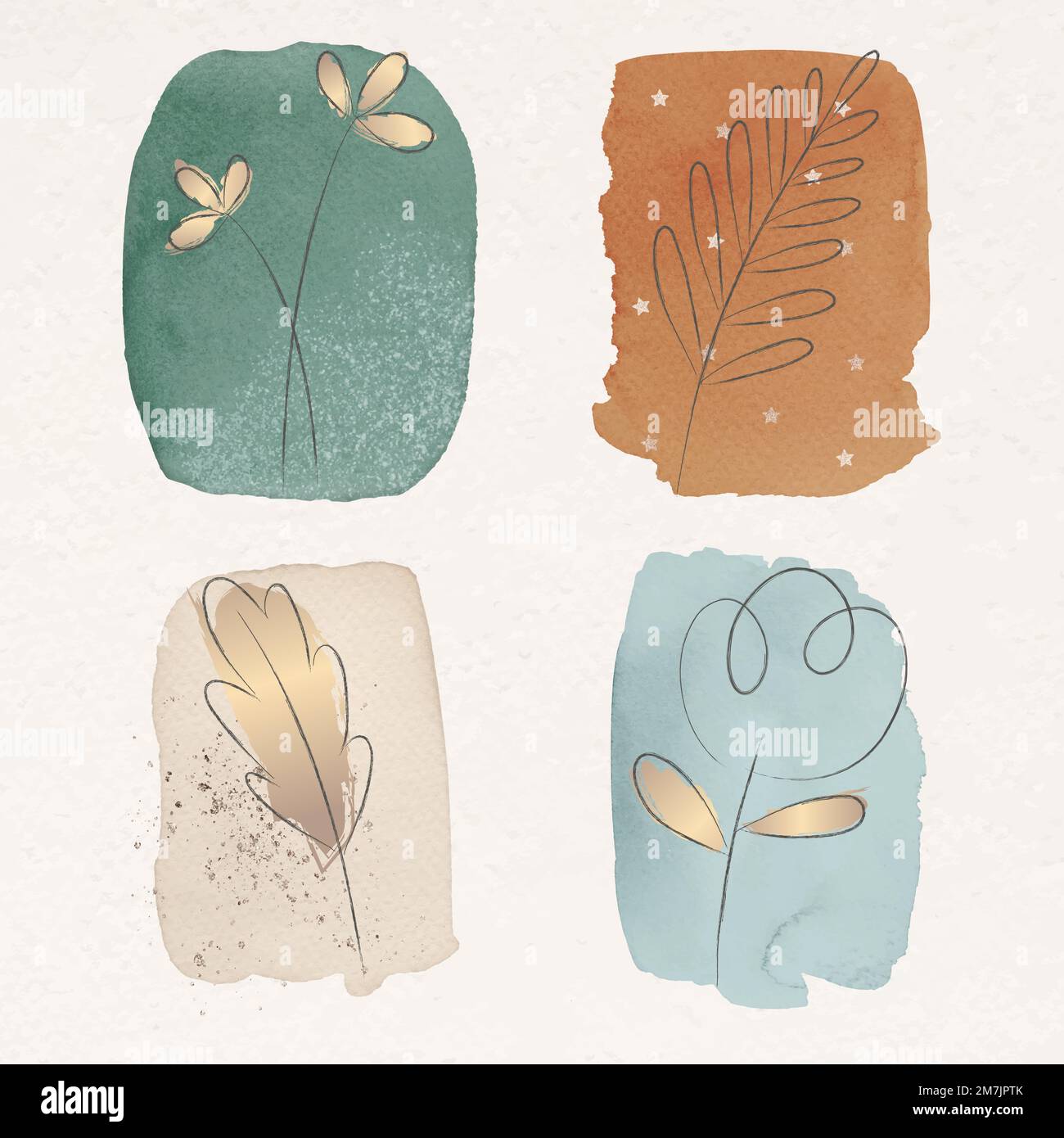 Doodle flower vector on watercolor texture set Stock Vector Image & Art ...
