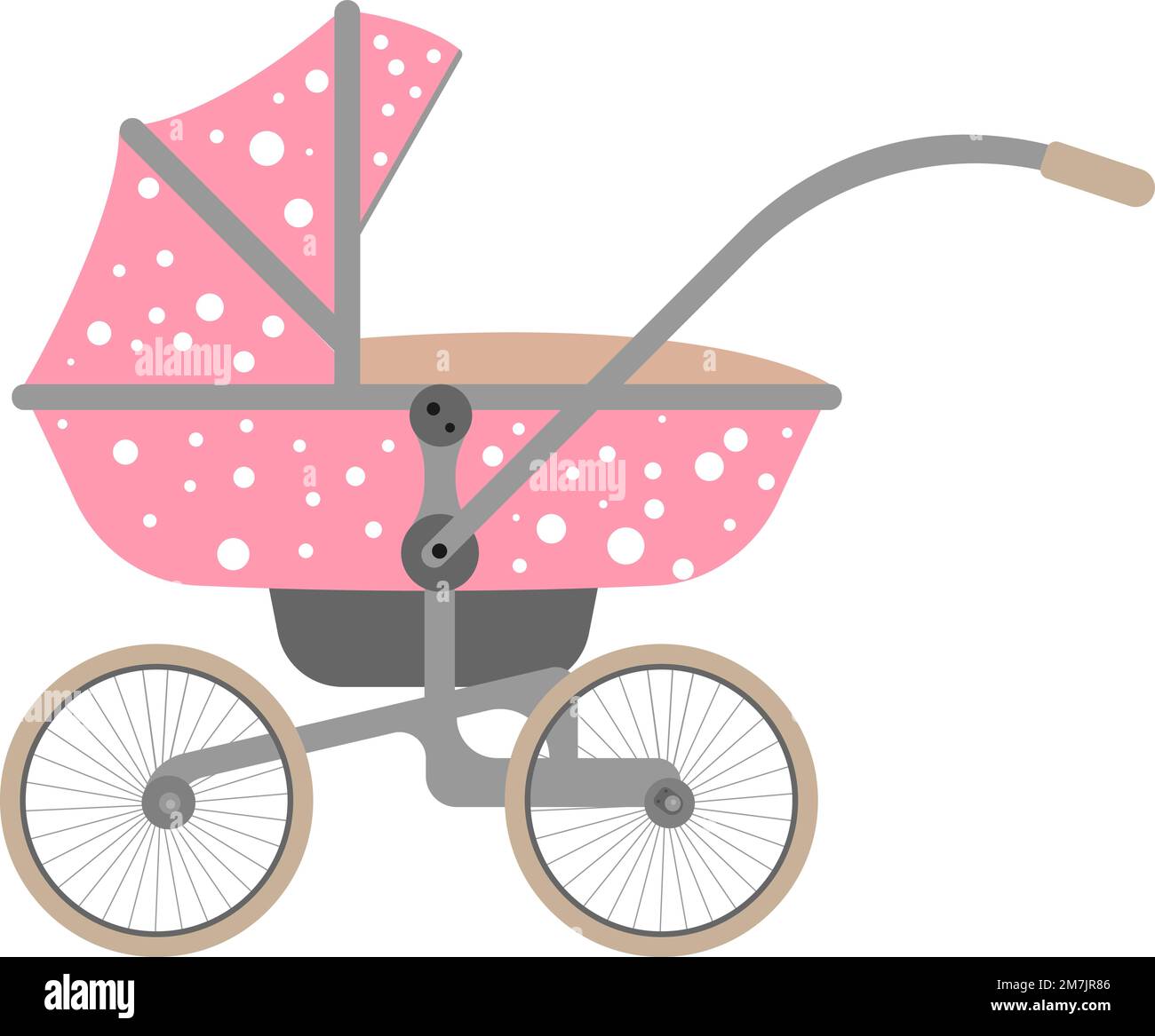 Pink baby carriage with polka dots isolated on white background. Vector ...