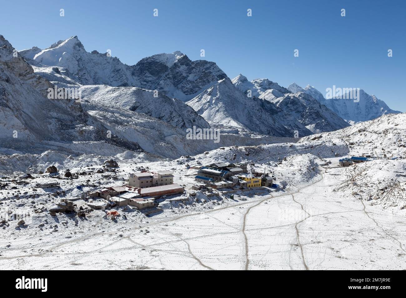 View over the Gorak Shep village from Kala Patthar near the Everest ...