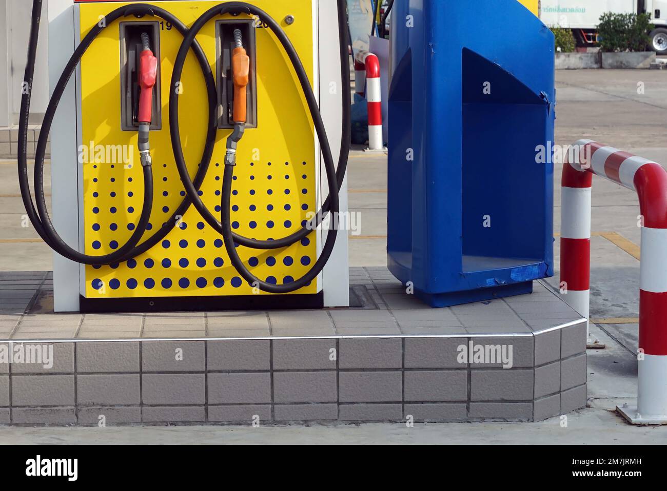 A oil dispenser stations with two head Stock Photo - Alamy