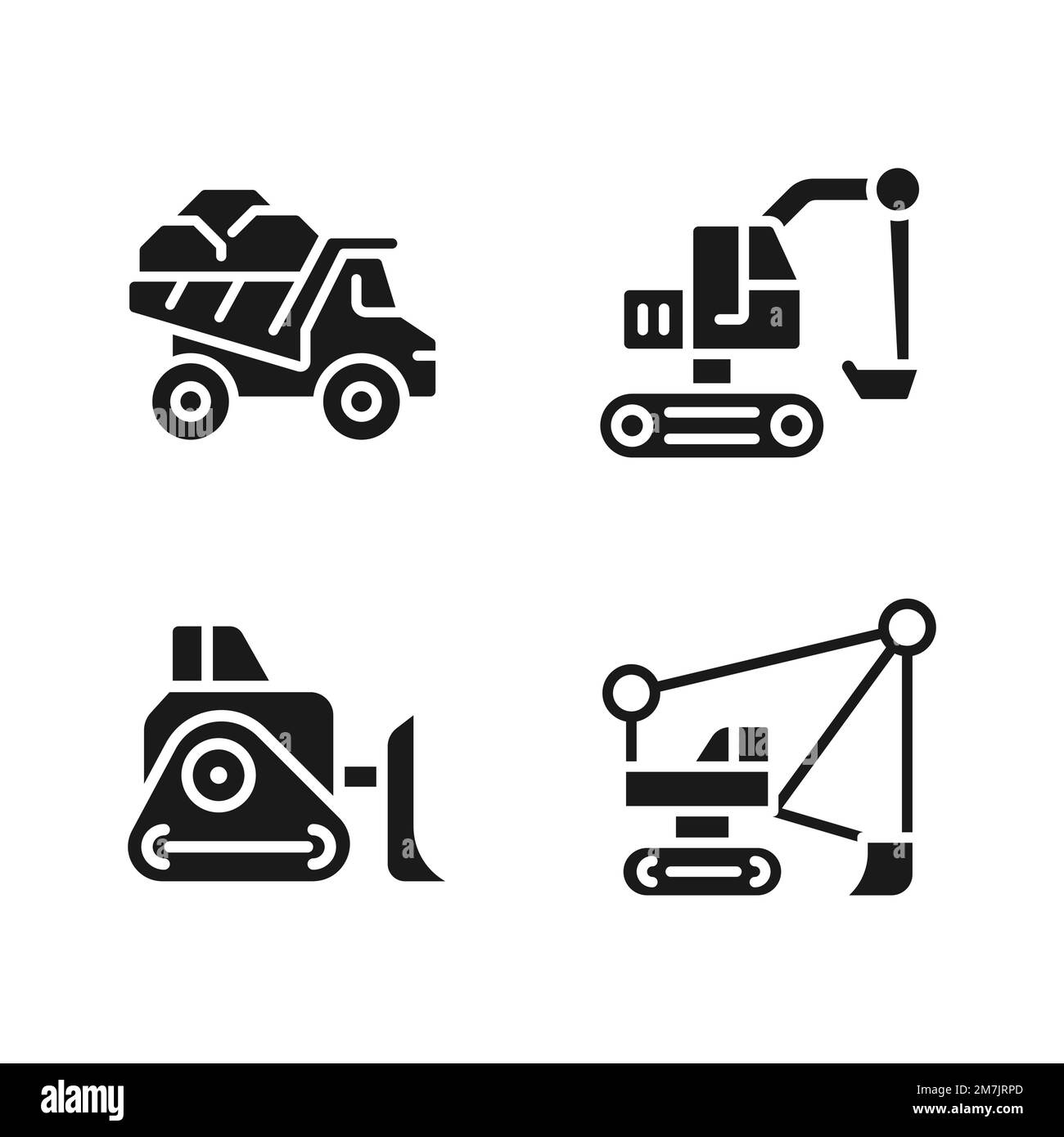 Mining vehicles black glyph icons set on white space Stock Vector Image ...