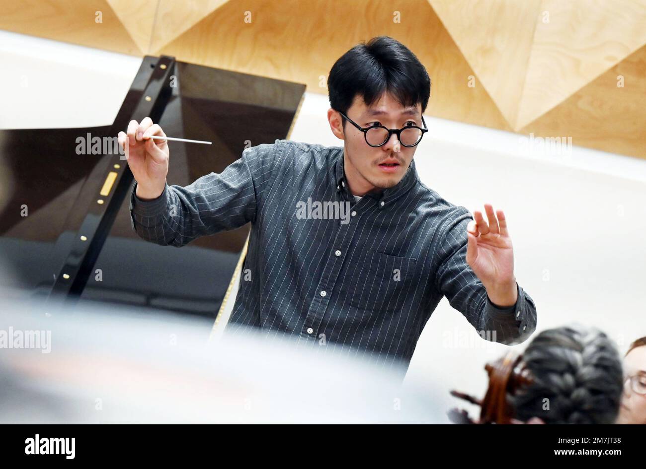 Pforzheim, Germany. 04th Jan, 2023. JunYoung Kim, student of the conducting class at the ...