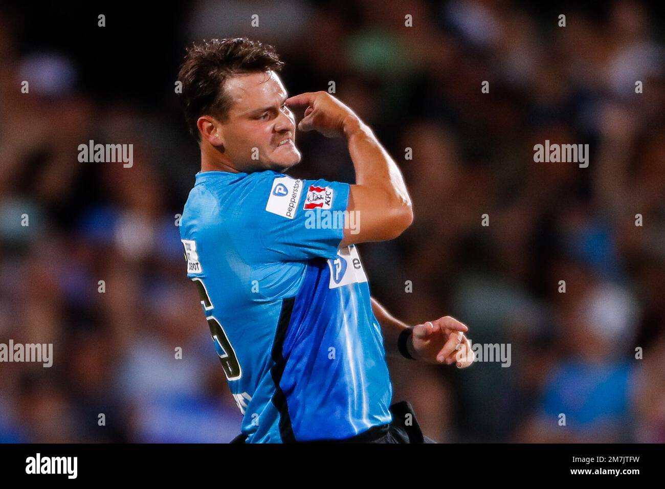 Ben Manenti of the Strikers celebrates a wicket during the Big Bash ...