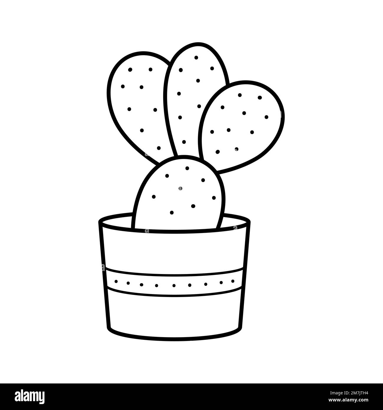 A beautiful linear cactus in a pot. House plant in doodle style. Simple ...