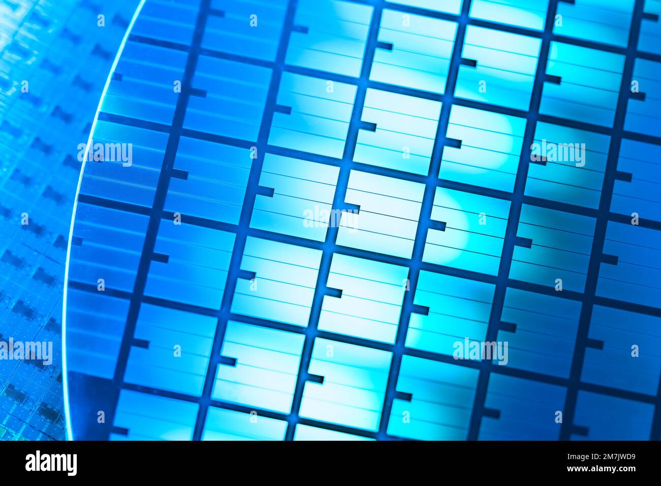 Silicon monocrystalline wafer with microchips manufacturing used in fabrication of electronic ...