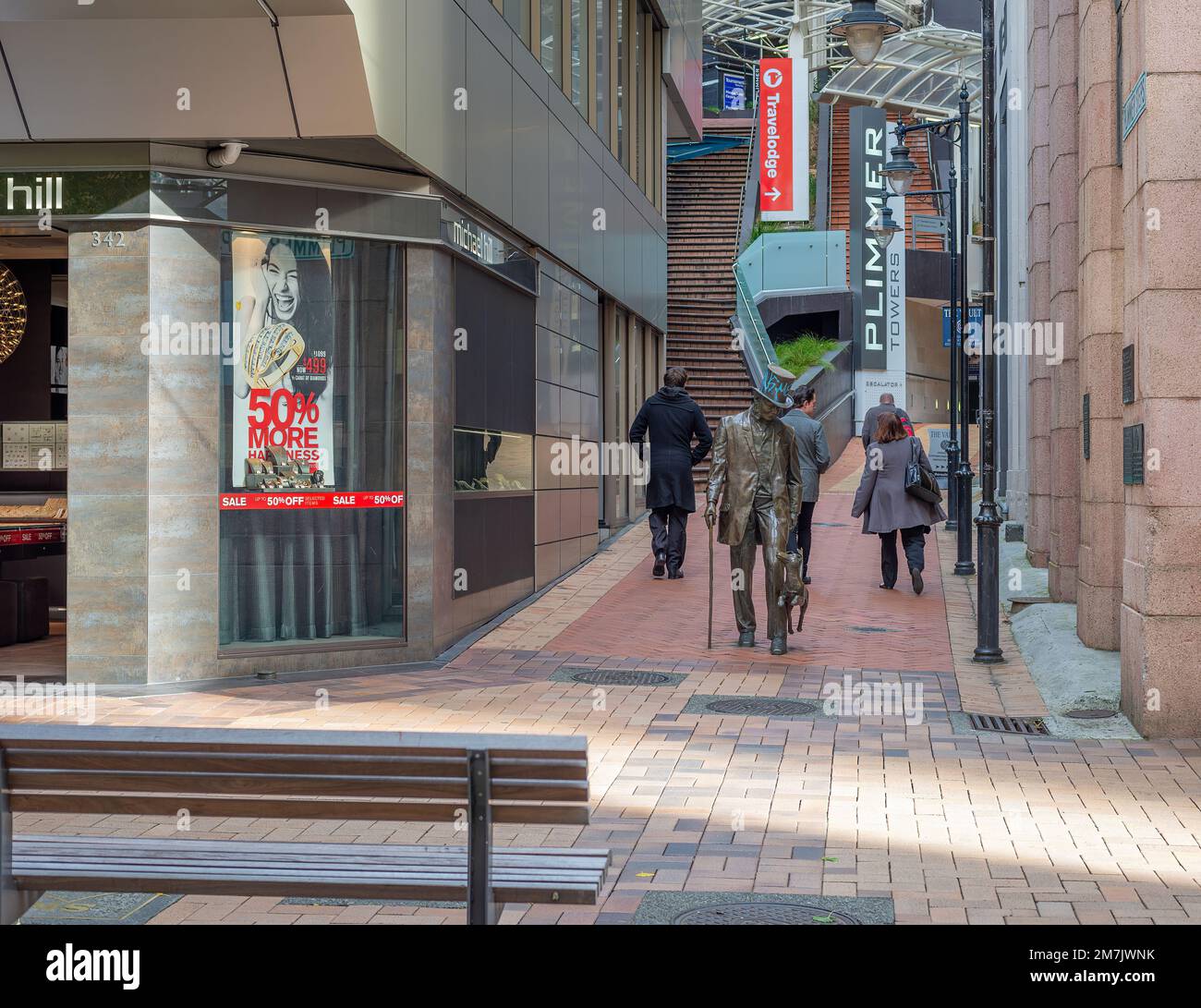 The statue of John Plimmer and his dog in Wellington, New Zealand Stock ...
