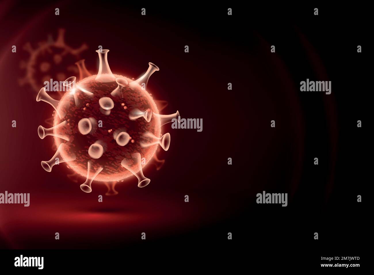 Covid-19 virus cell vector border background in neon red with blank ...