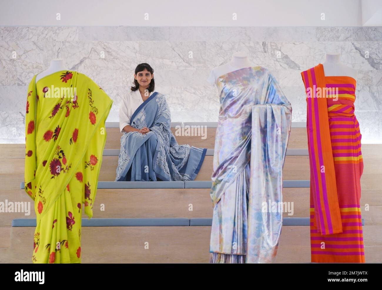 Priya Khanchandani, Head of Curatorial, wears a distressed denim sari ...