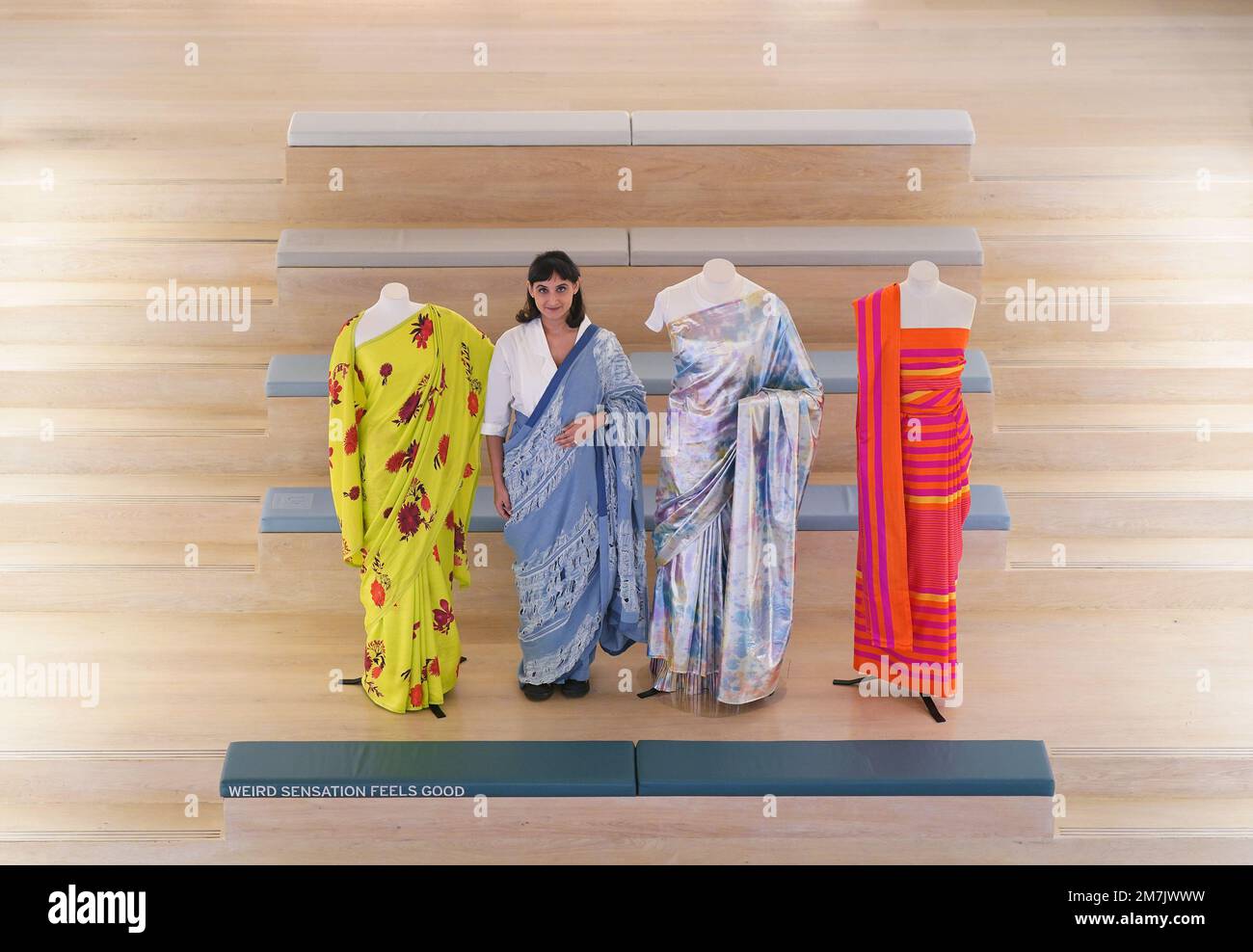 Priya Khanchandani, Head of Curatorial, wears a distressed denim sari ...