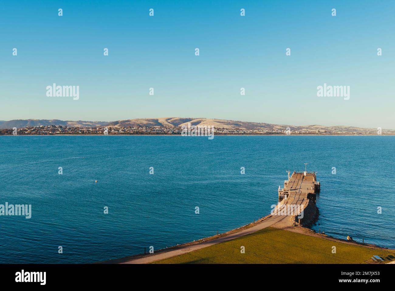 Victor Harbor viewed from Granite Island at sunset, South Australia ...