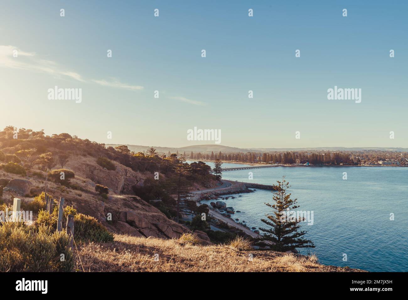 Victor Harbor viewed from Granite Island at sunset, South Australia ...