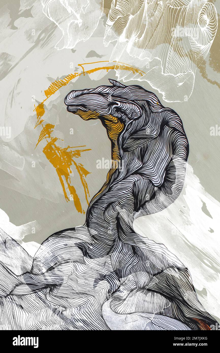 Abstract line illustration of a dinosaur head surviving as an animal ...