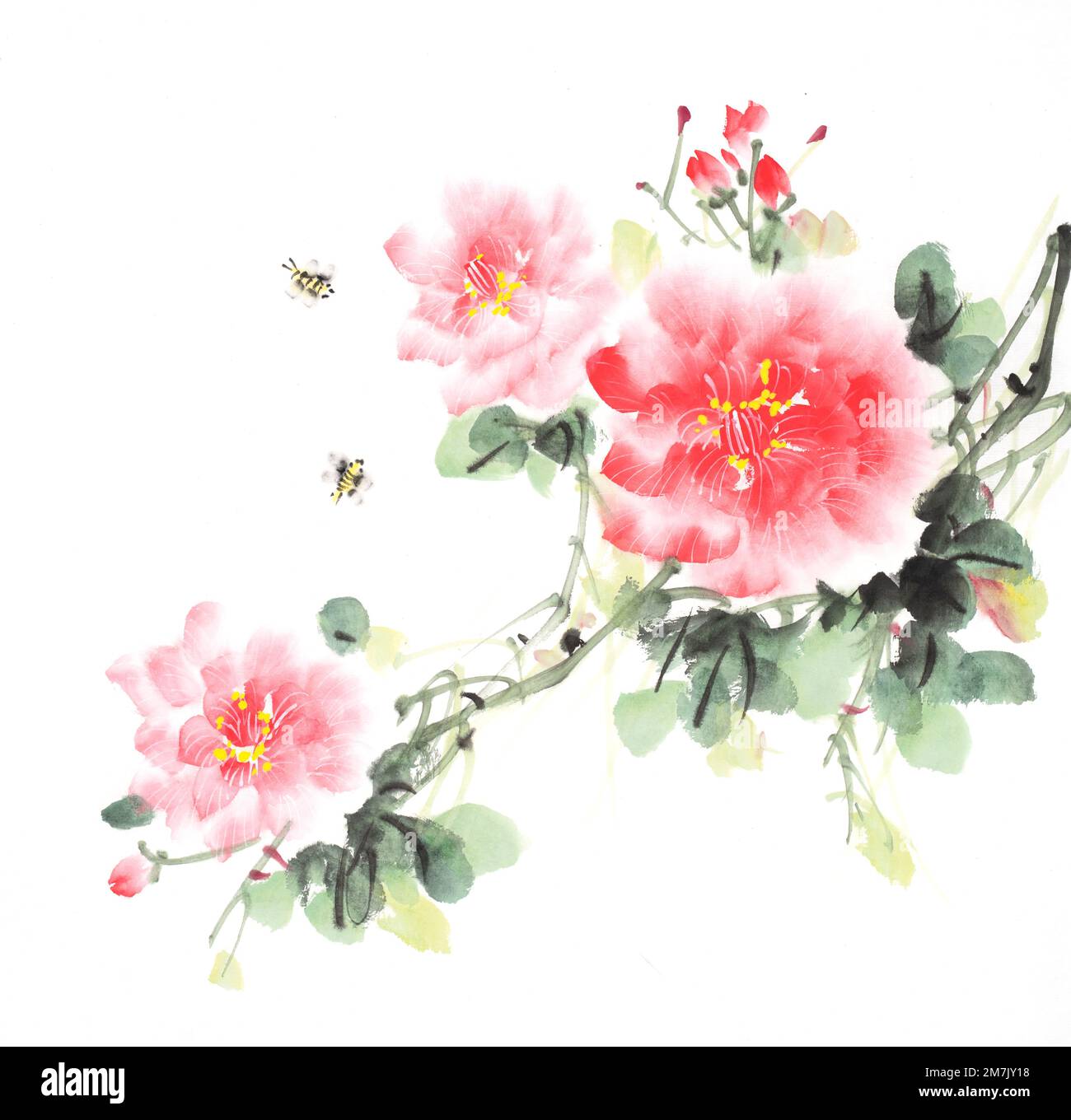 Vintage chinese painting pink Cut Out Stock Images & Pictures - Alamy