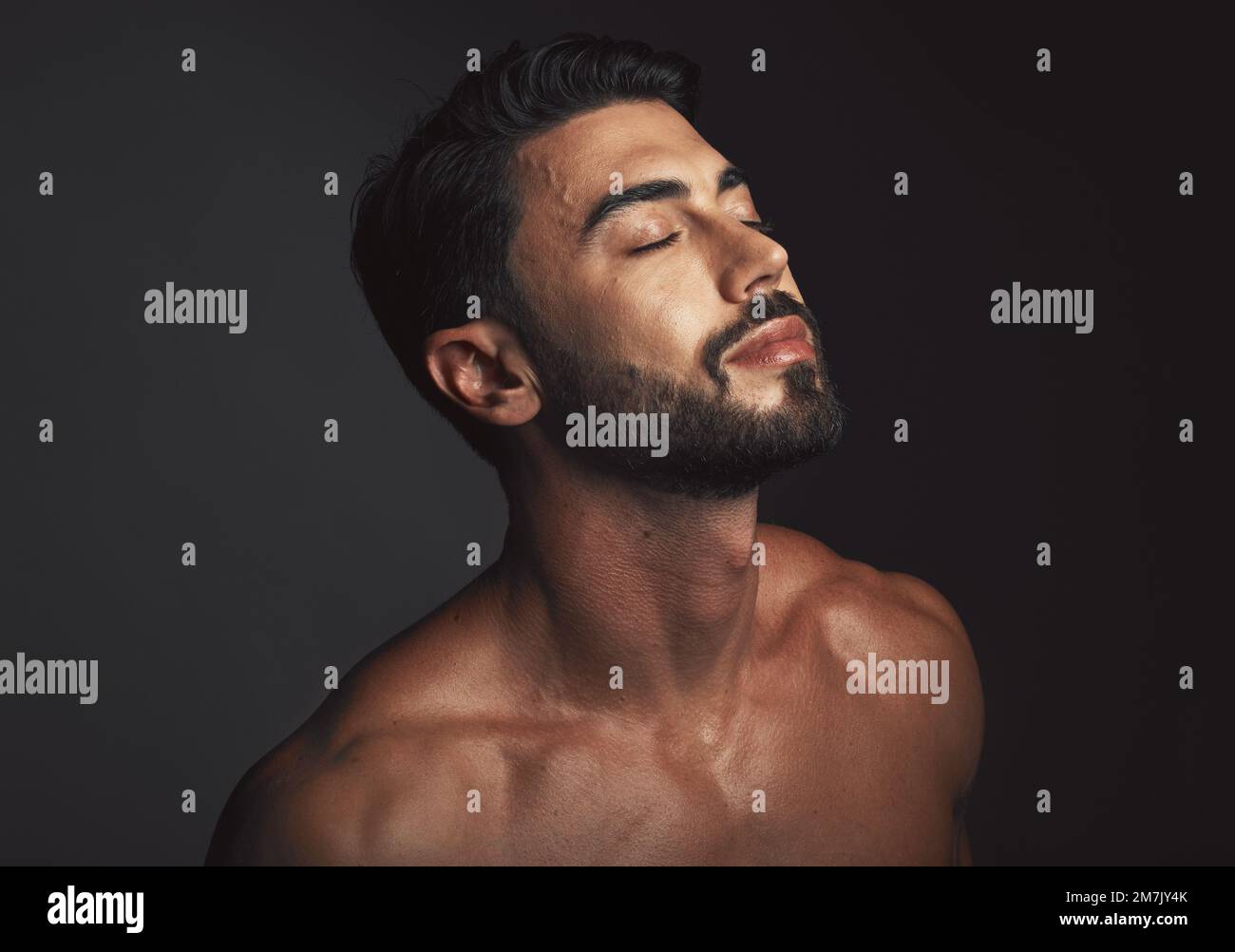 Skincare, face and man with beauty, dermatology and detox for wellness ...