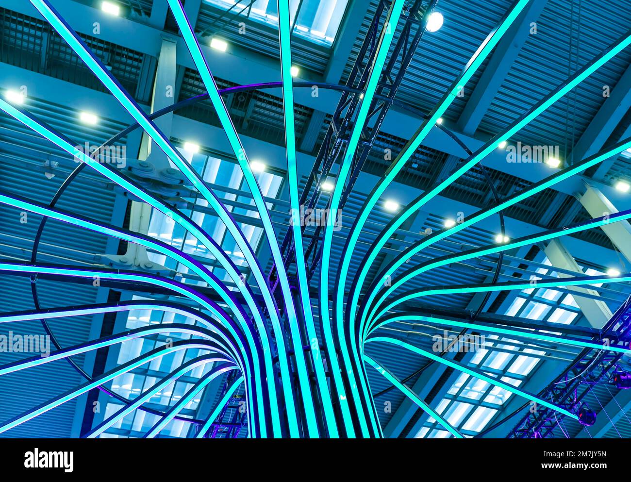 round green hall with light strips Stock Photo - Alamy