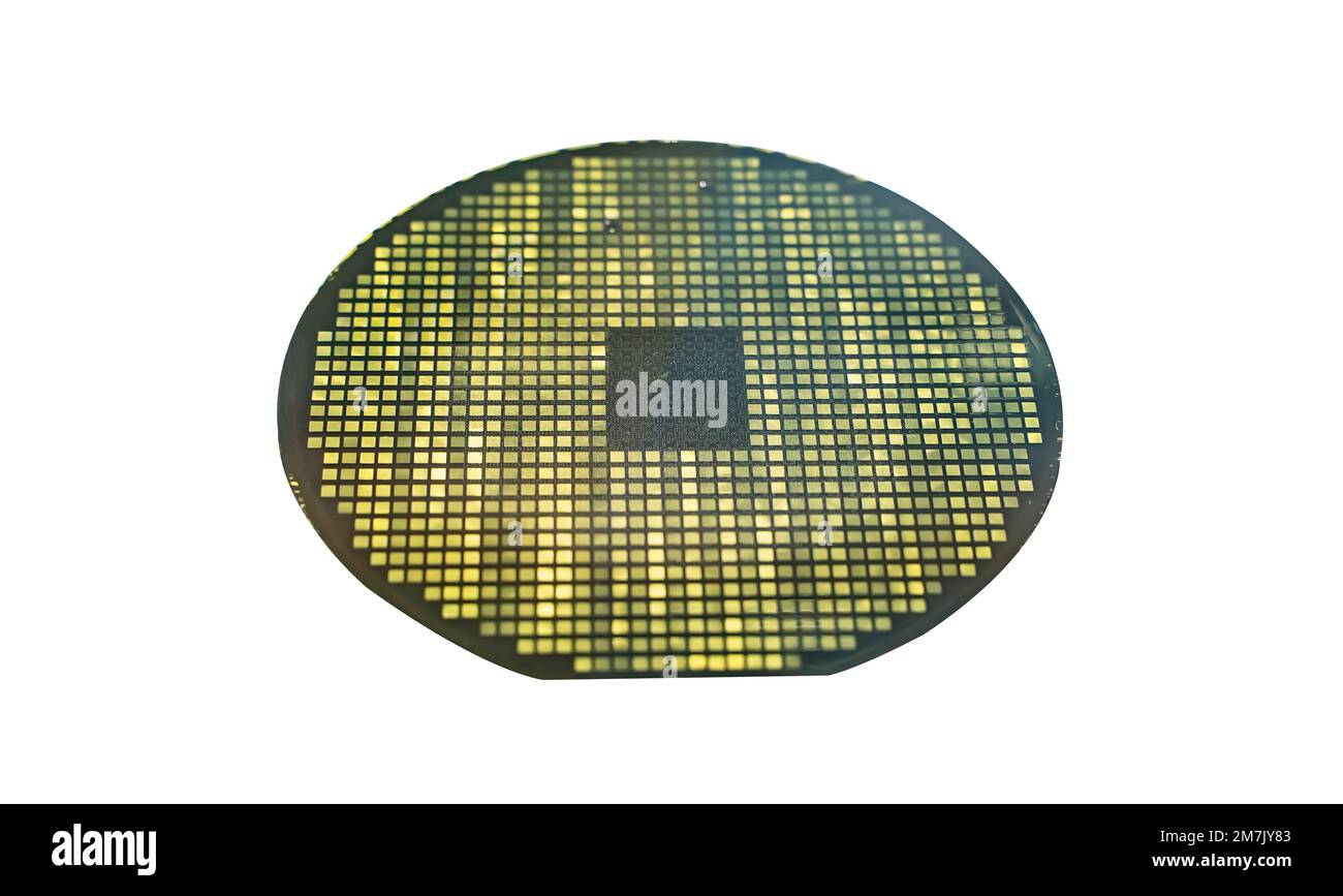 Silicon wafer with chips isolated on white background Stock Photo - Alamy
