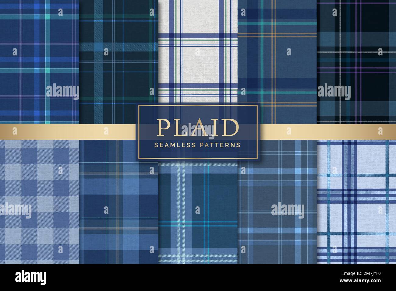 Blue plaid seamless patterned background vector set Stock Vector Image ...