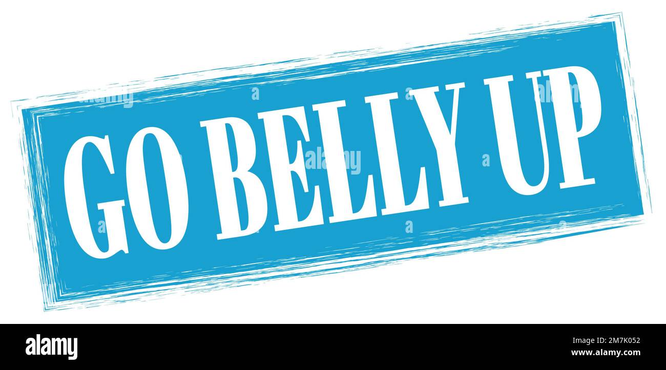 GO BELLY UP text written on blue rectangle stamp sign Stock Photo - Alamy