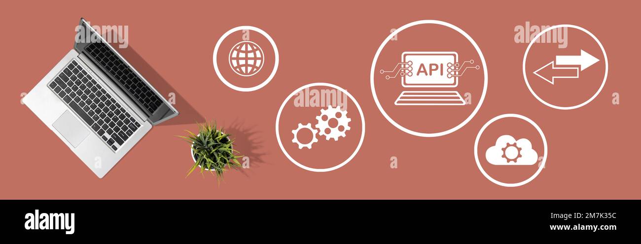 Top view of laptop with symbol of api concept Stock Photo - Alamy
