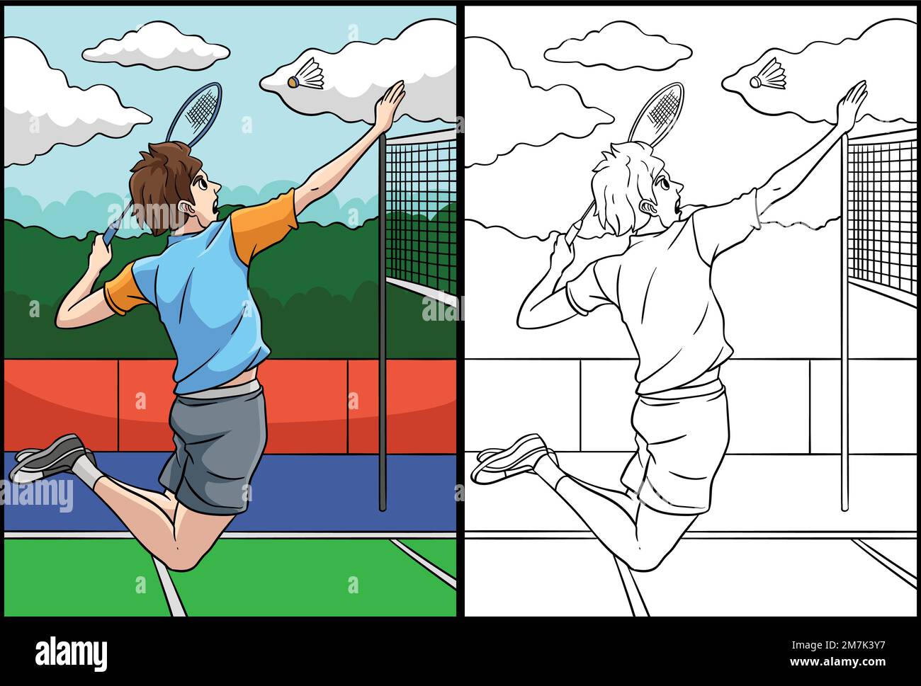 Badminton Coloring Page Colored Illustration Stock Vector Image & Art ...