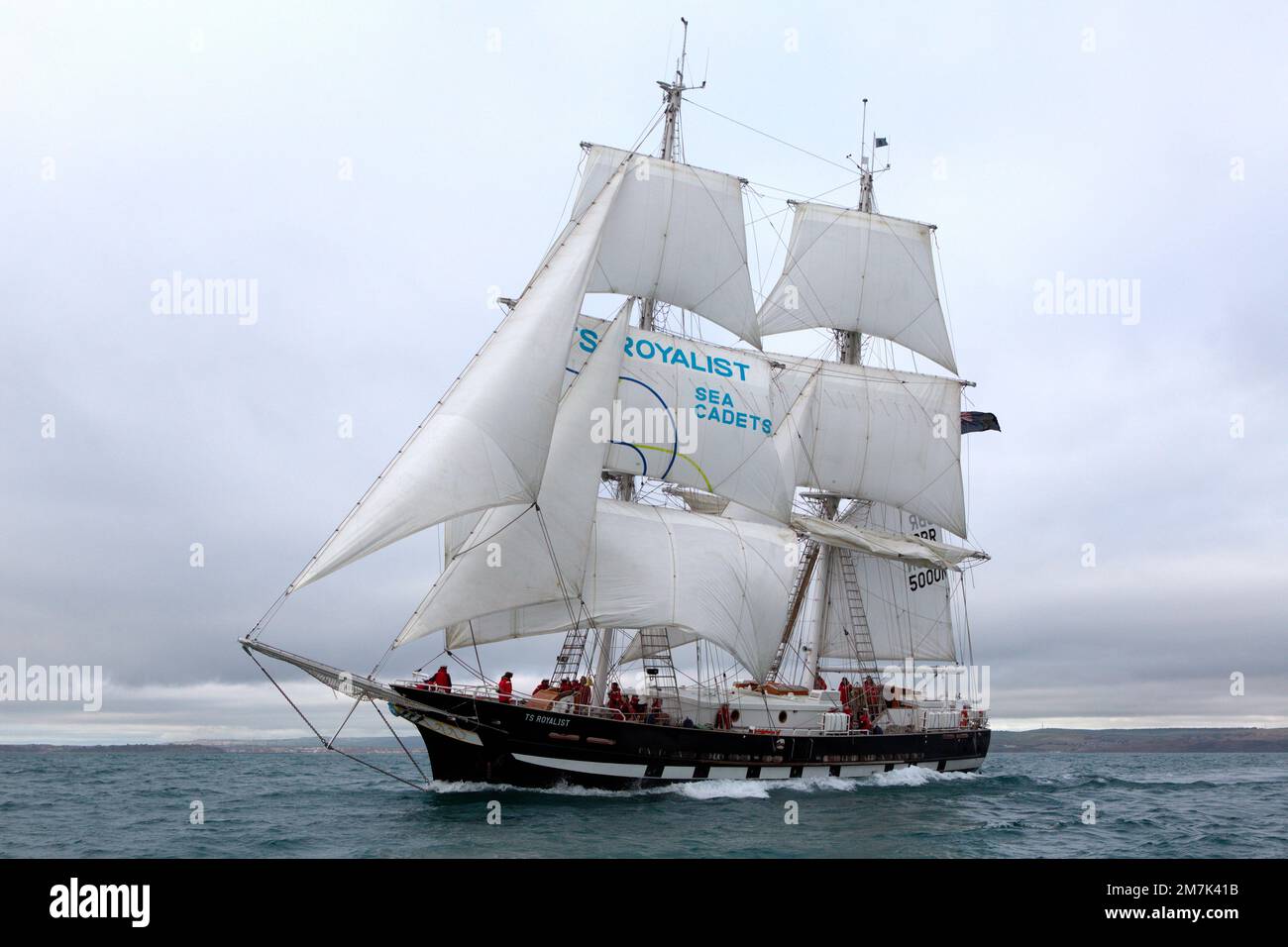 British Sea Cadet brig Royalist, Weymouth bay Stock Photo - Alamy
