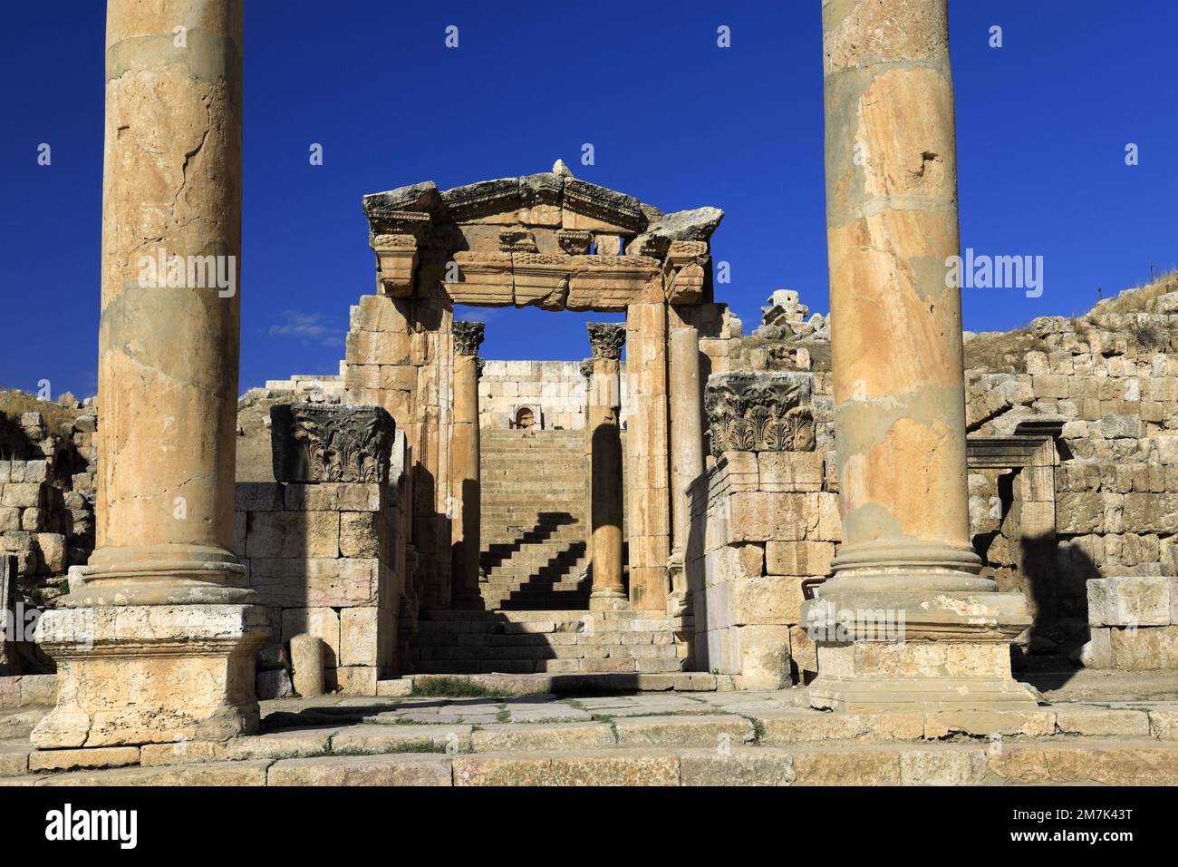 View of the entrance to the Cathedral of Jerash city, Jordan, Middle ...