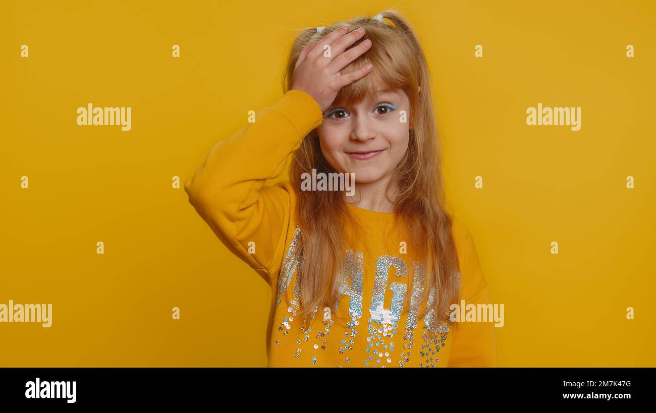 Face palm. Shame on you. Upset young preteen child girl kid making face ...