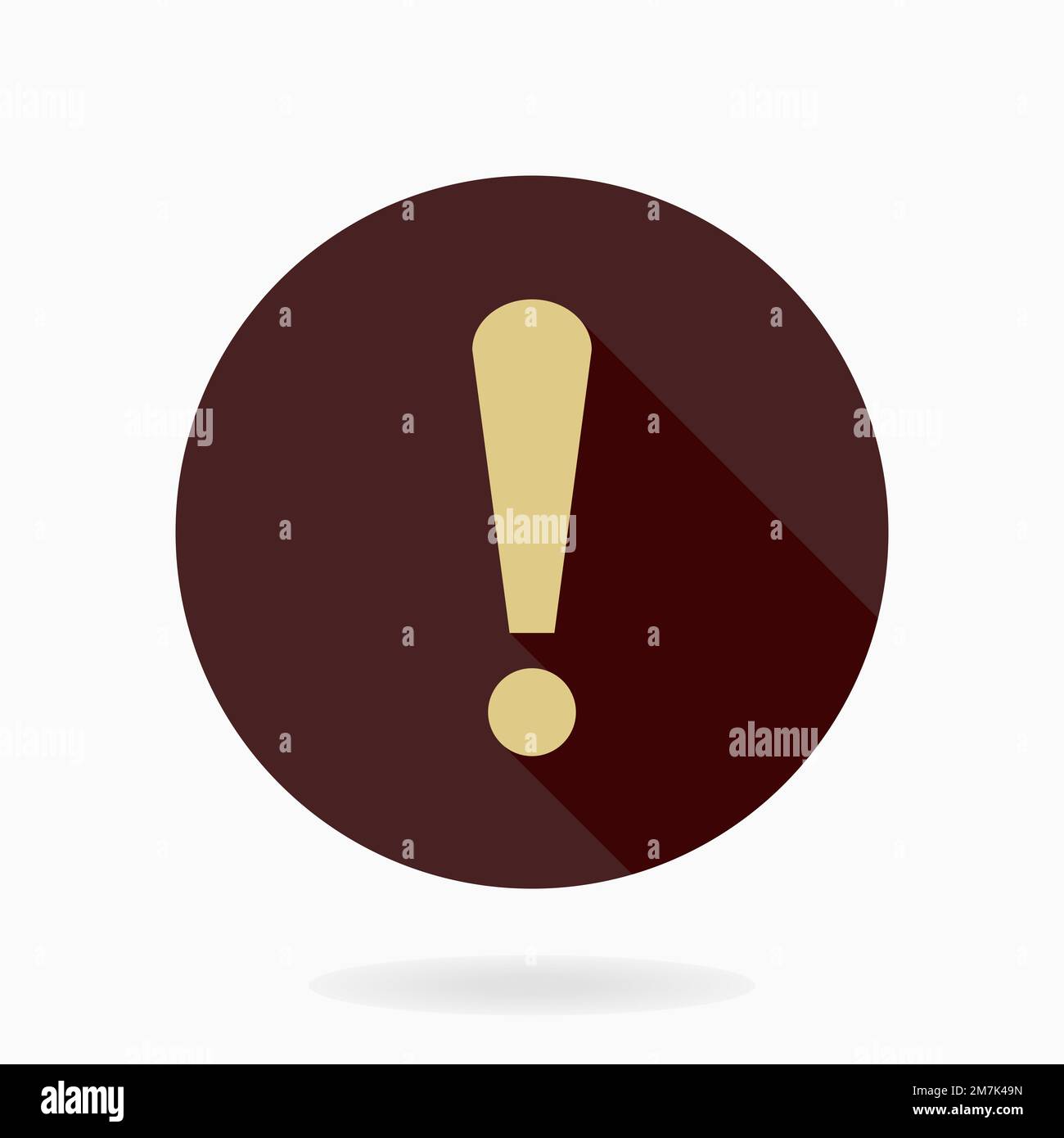 Golden exclamation flat icon in the circle. Flat design and long shadow ...