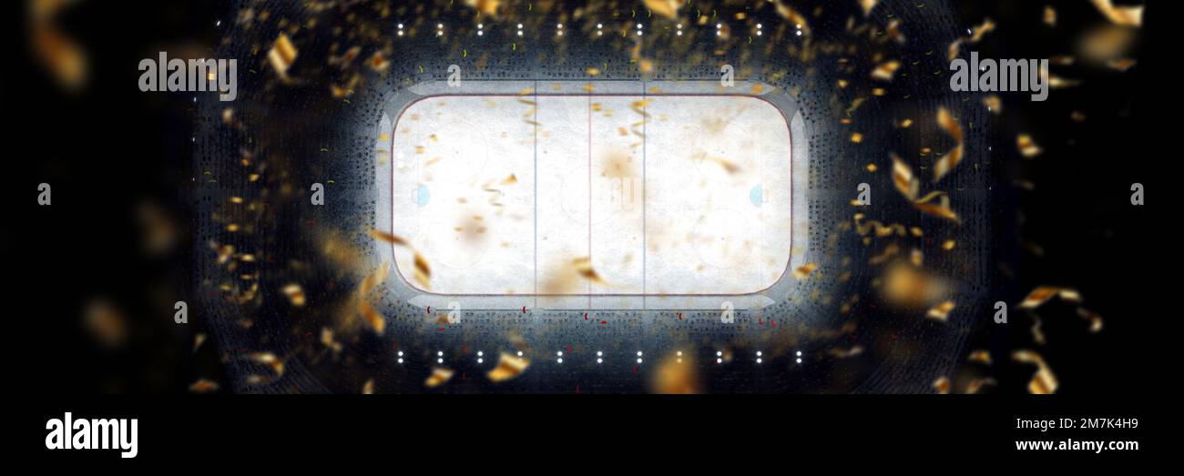 Aerial view. 3D model of empty ice rink stadium arena for sport ...