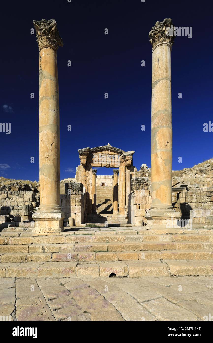 View of the entrance to the Cathedral of Jerash city, Jordan, Middle ...