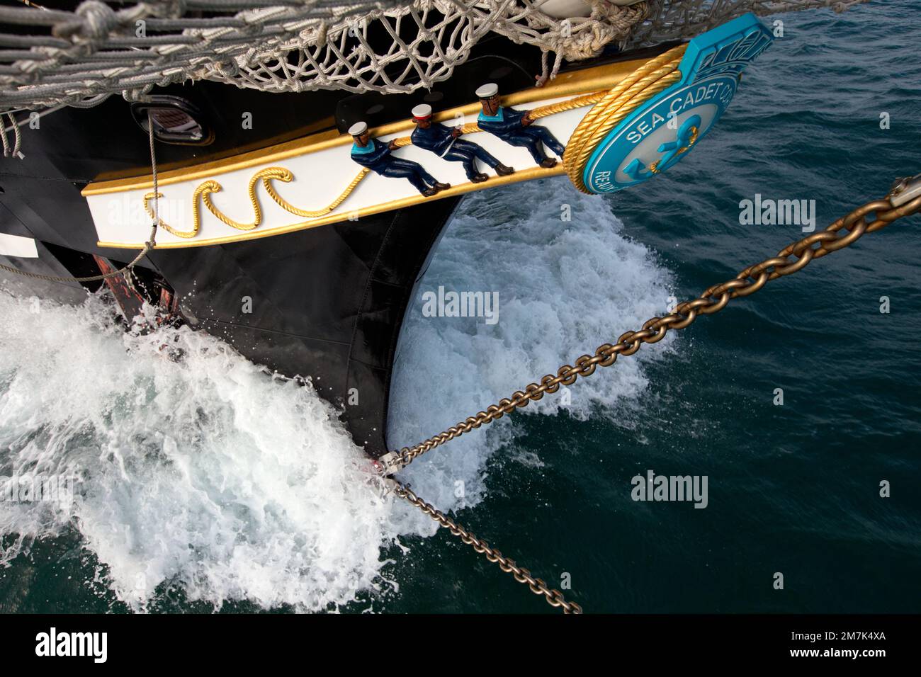 bow of British Sea Cadet brig Royalist, Weymouth bay Stock Photo - Alamy