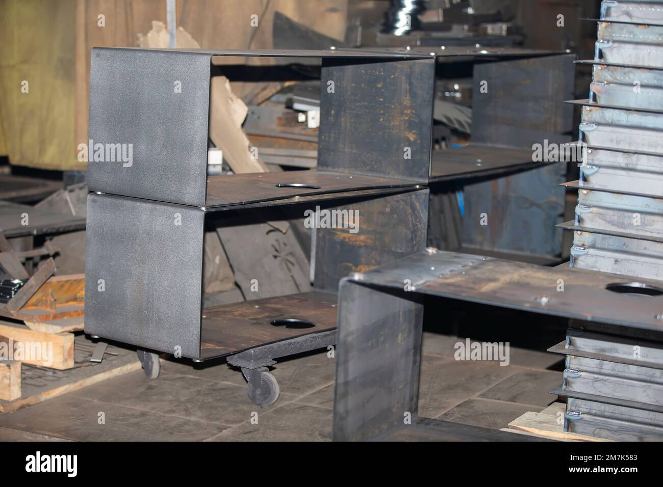 Metal blanks of the box in the workshop of a metallurgical plant Stock ...