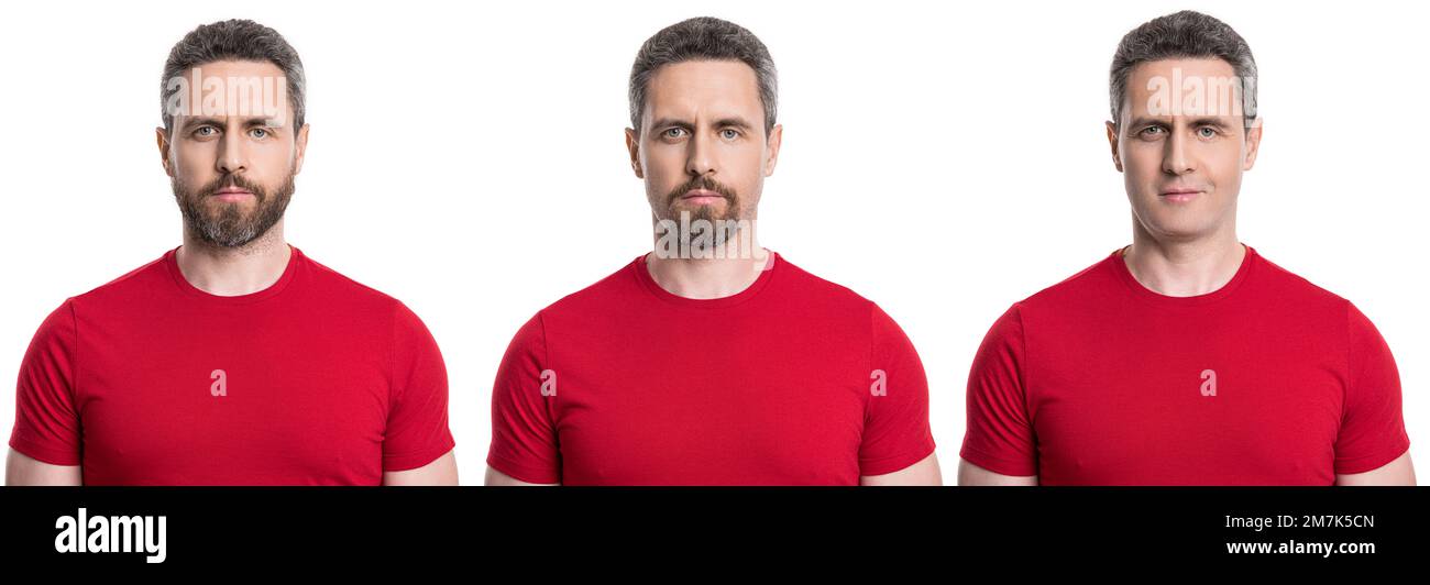 three man face stubble comparison before and after on background ...