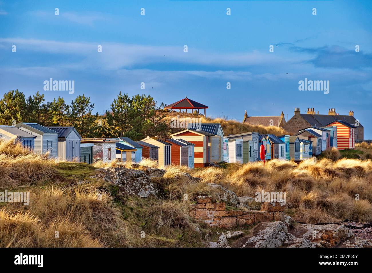 Hopeman village Moray Coast Scotland colourful beach huts overlooking ...