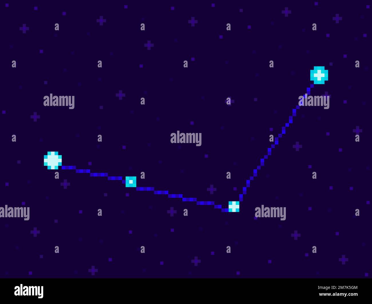 Canes Venatici constellation in pixel art style. 8-bit stars in the ...