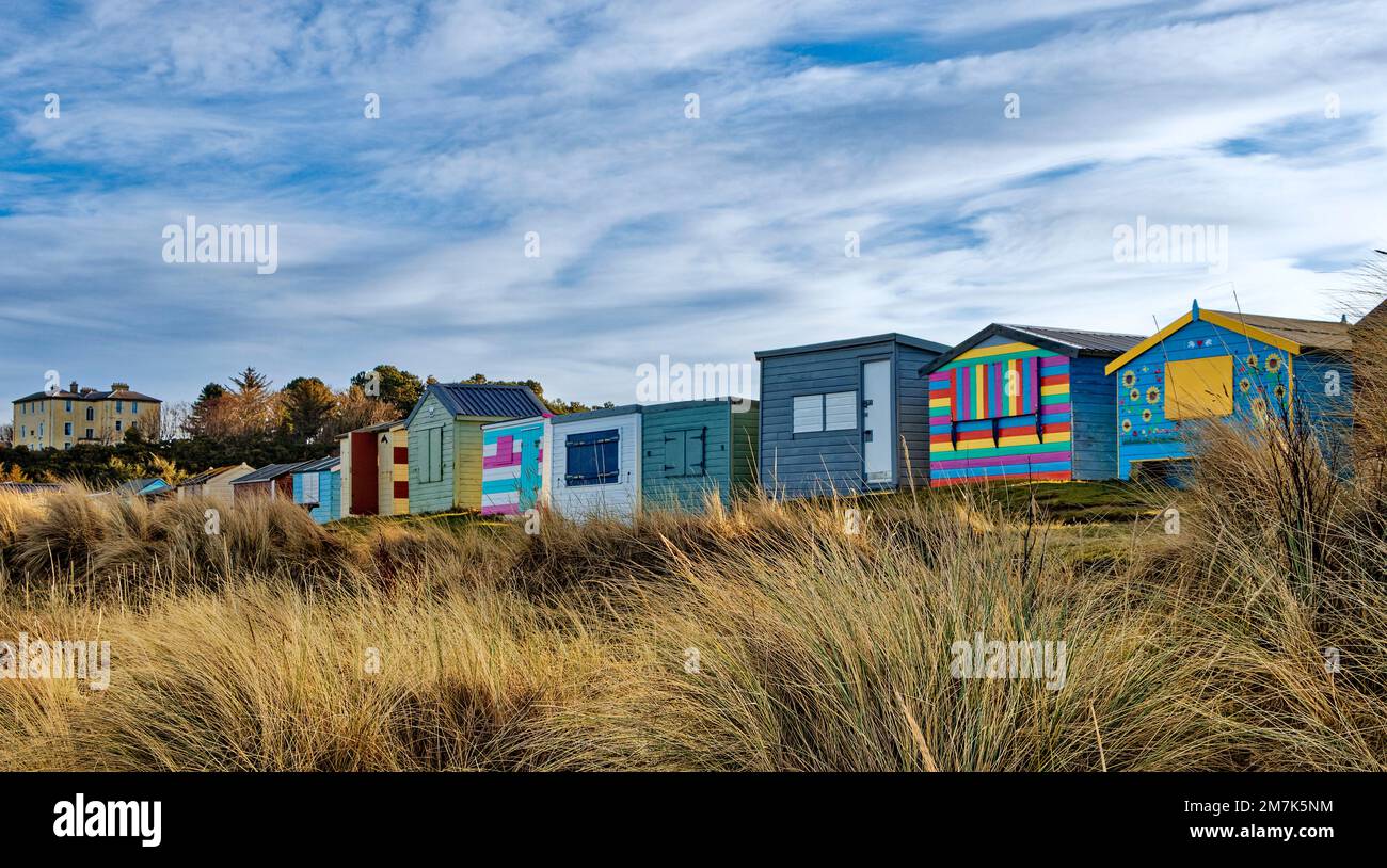 Hopeman village Moray Coast Scotland sea grass and a row of colourful ...