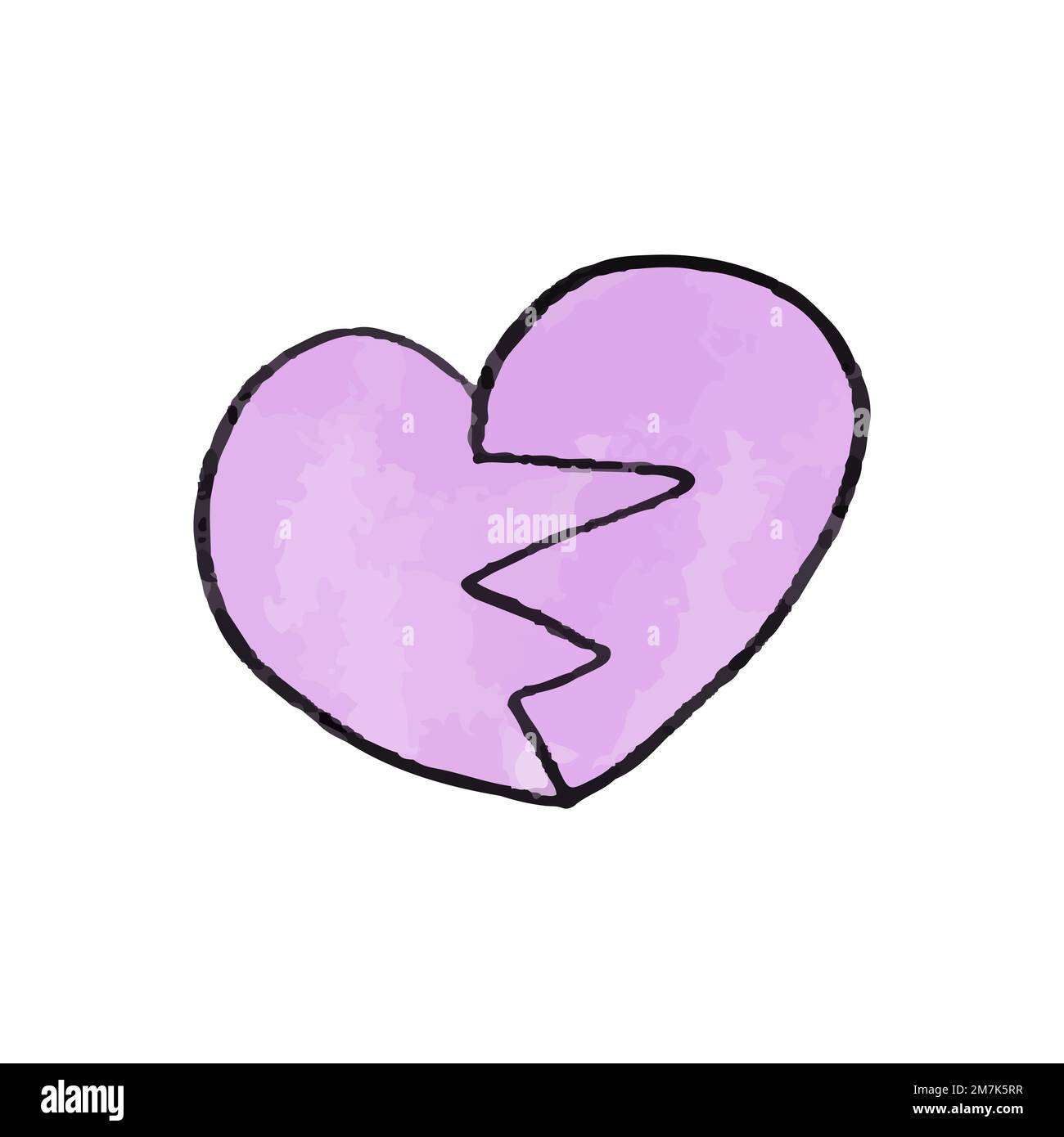 Vector Cute lilac hand drawn watercolor heart broken in half Stock ...