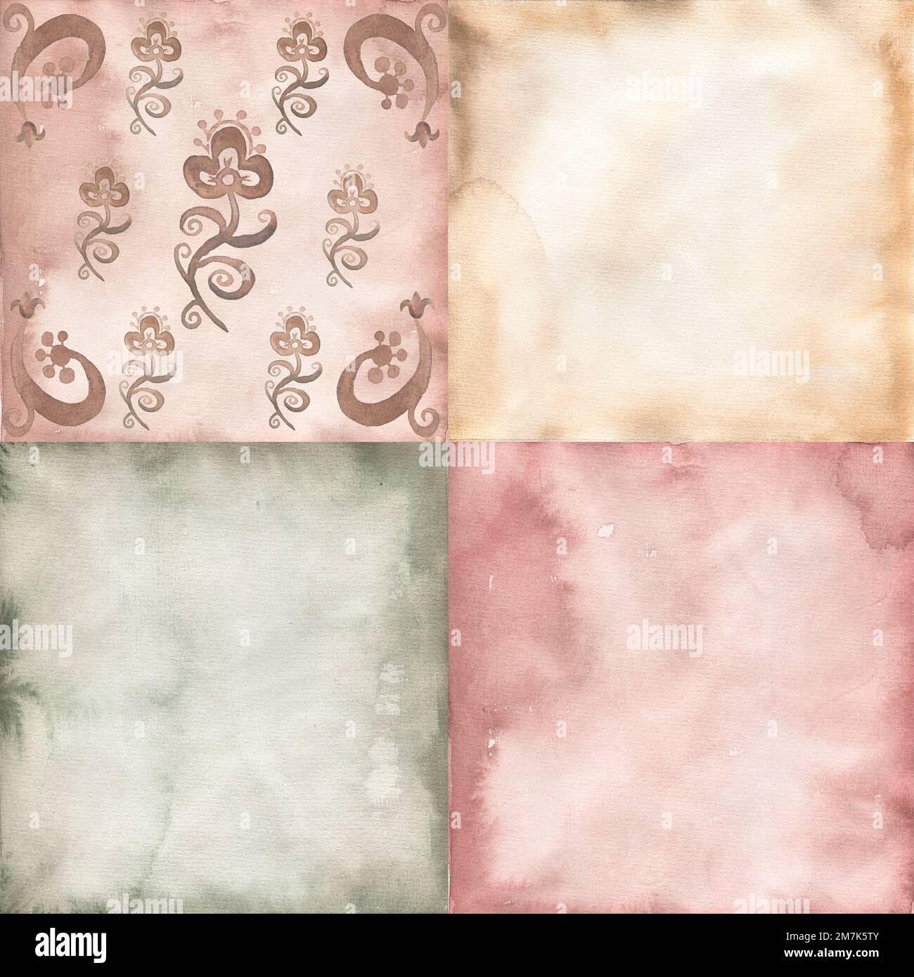 Watercolor Patchwork Seamless Pattern, old style paper in pink, green ...