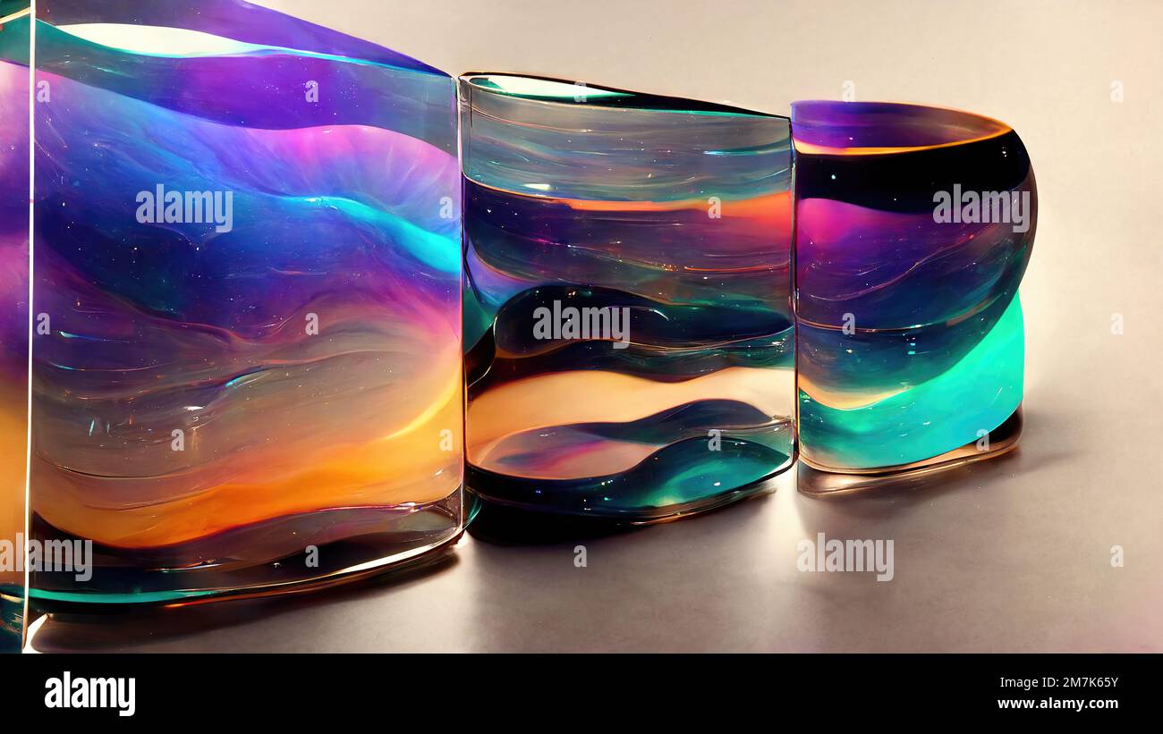 Three contemporary art objects, beautiful reflections and refractions ...